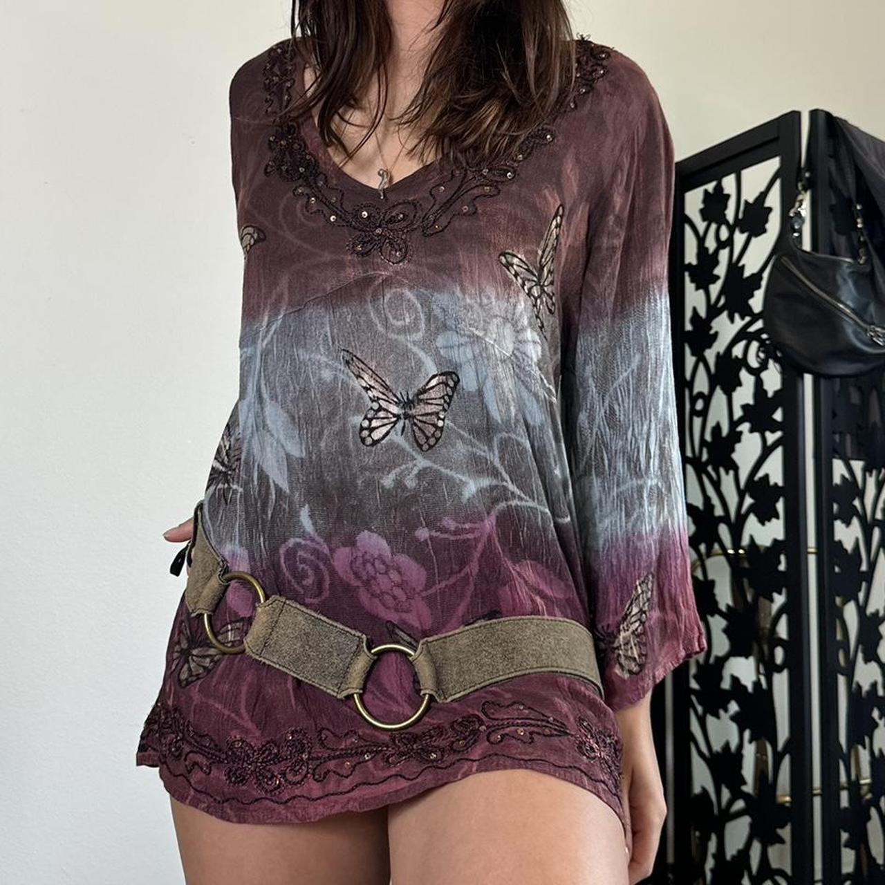 Early 2000s y2k butterfly dress top dark neutral... - Depop