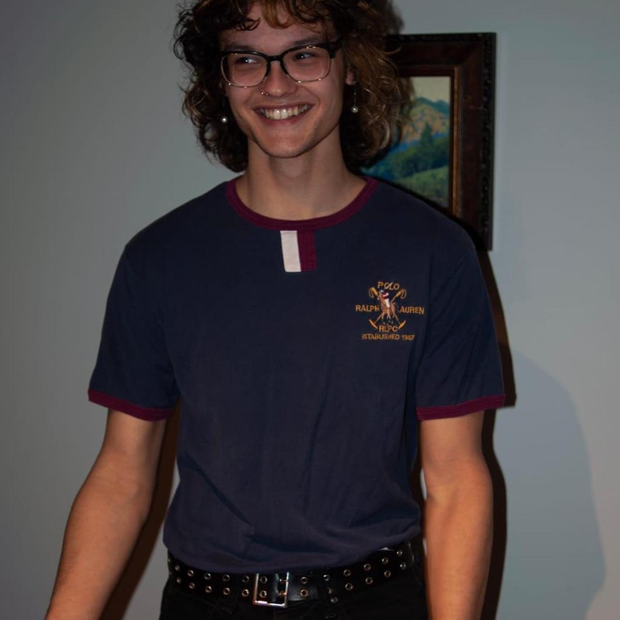 Maroon and Navy Ralph Lauren Tee L (fits me like a M) - Depop