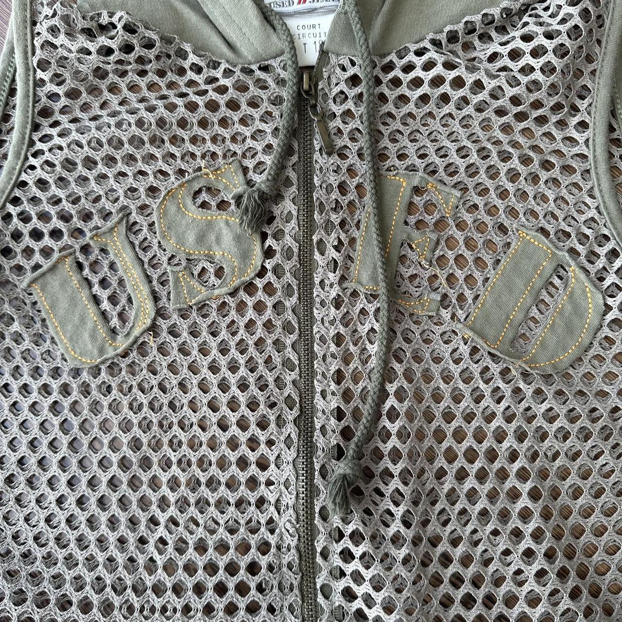 -y2k fishnet army green hoodie -size XS - Depop