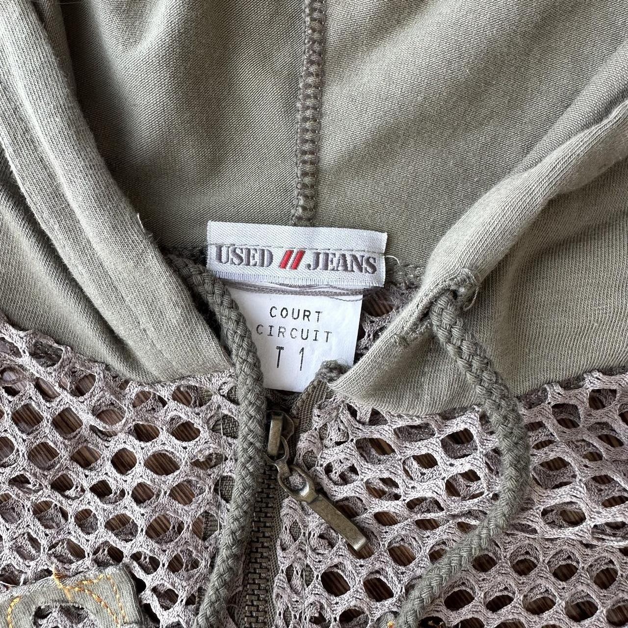 -y2k fishnet army green hoodie -size XS - Depop