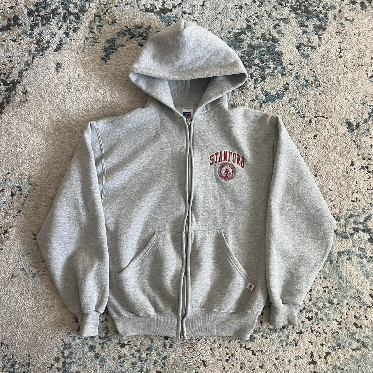 90s gray russell athletic standford zip up... - Depop