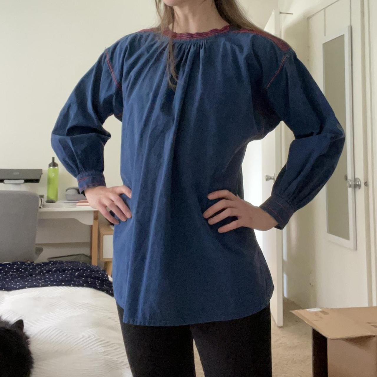 Vintage 1930s antique indigo smock with amazing red... - Depop