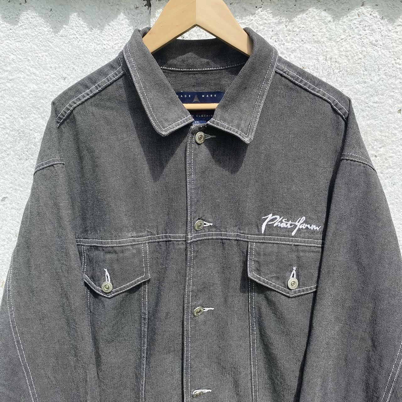 vintage 90s Phat Farm black/grey denim jacket, sick... - Depop