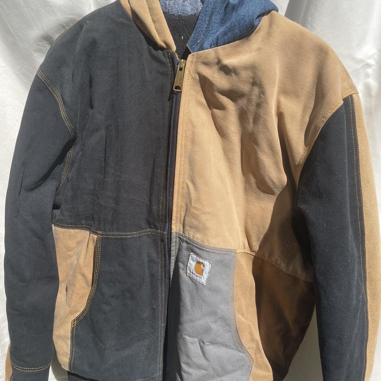Carhartt reworked active work jacket in brown/ beige... - Depop
