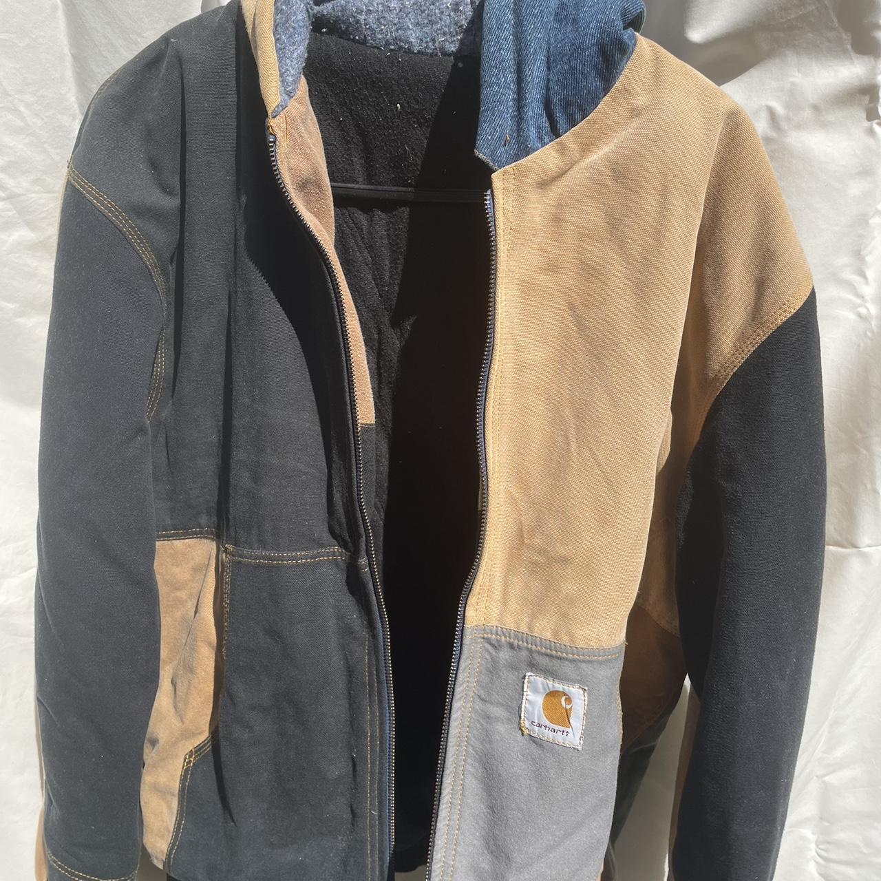 Carhartt reworked active work jacket in brown/ beige... - Depop