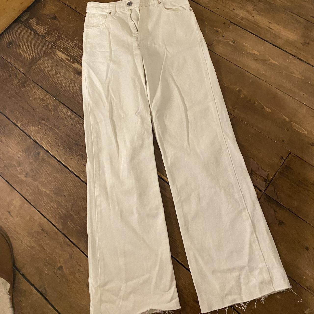 Zara White Wide Leg High Rise Full Length Jeans with... - Depop