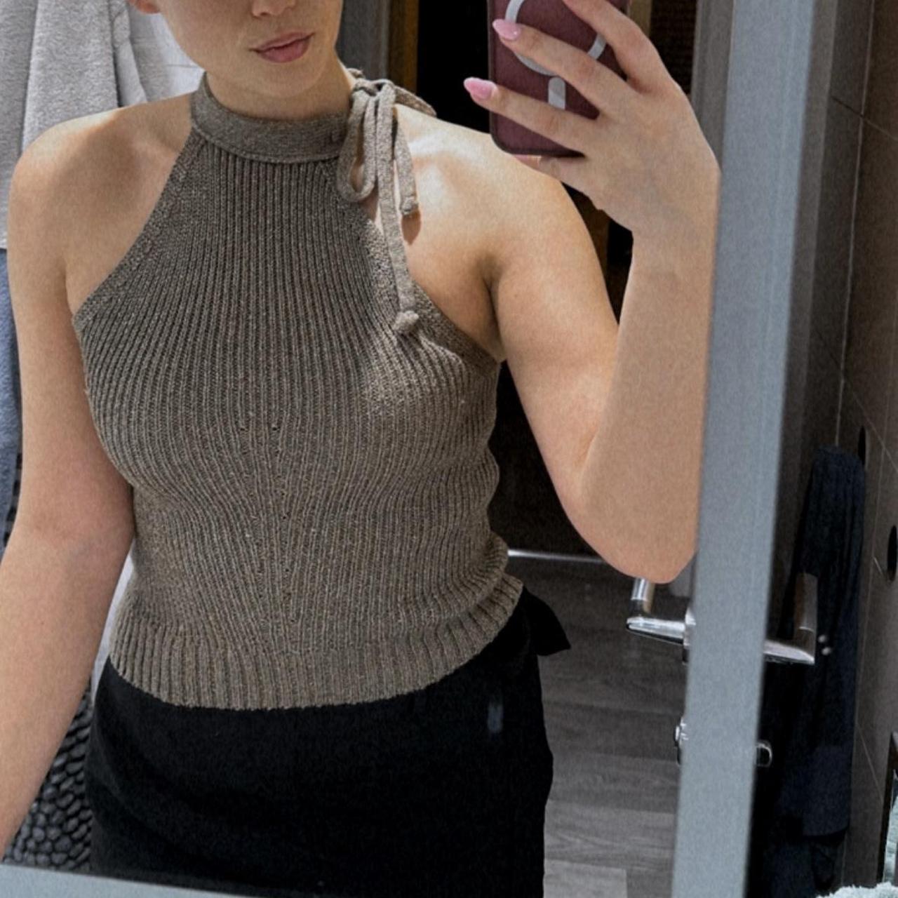 Gold knitted halter neck top from Zara - Depop