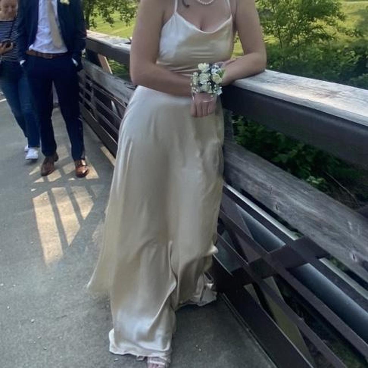 Gold/Beige prom dress! This was worn once and is... - Depop