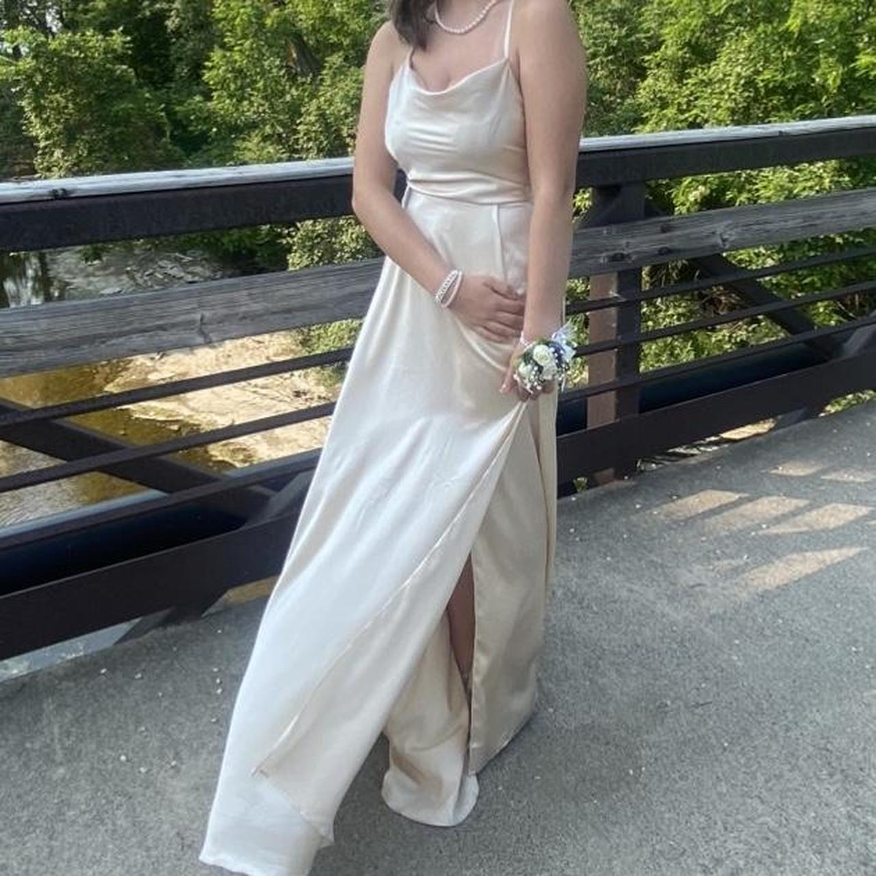 Gold/Beige prom dress! This was worn once and is... - Depop