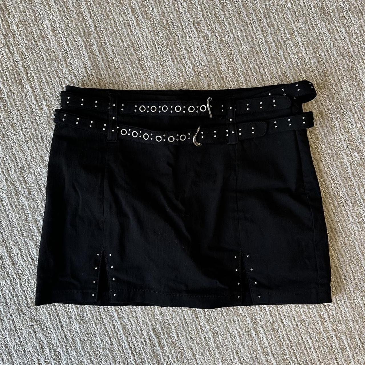 Y2K rhinestone black mini skort NWOT Only worn... - Depop