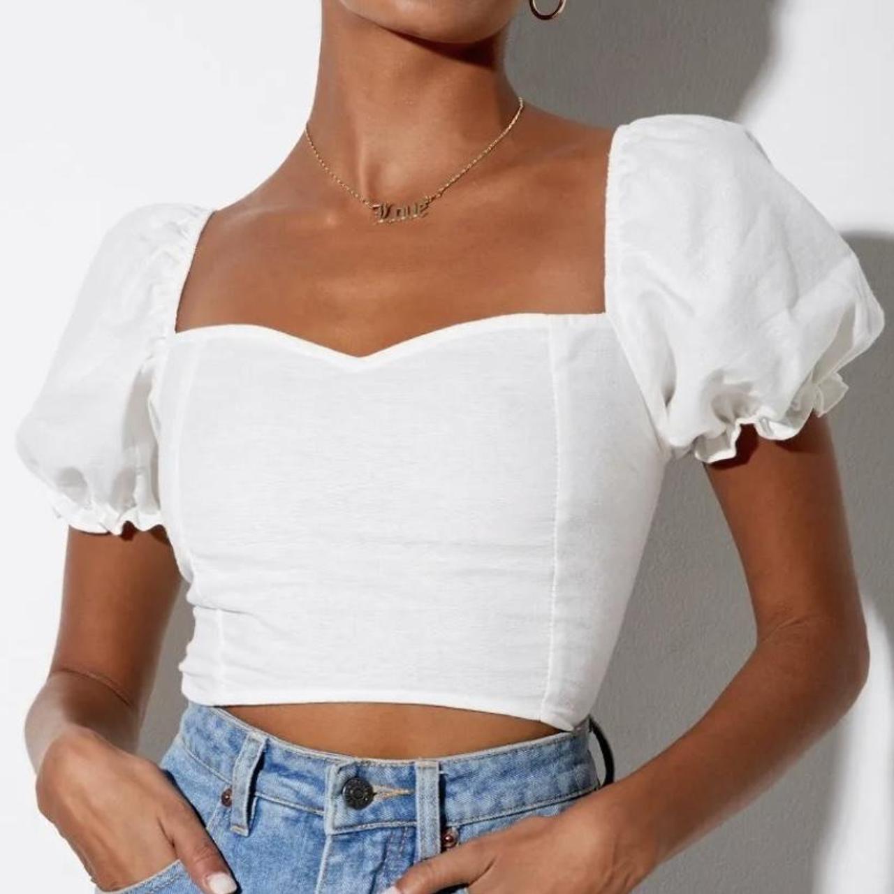 Motel Rocks Eunji Puff Sleeve Crop Top In White Depop