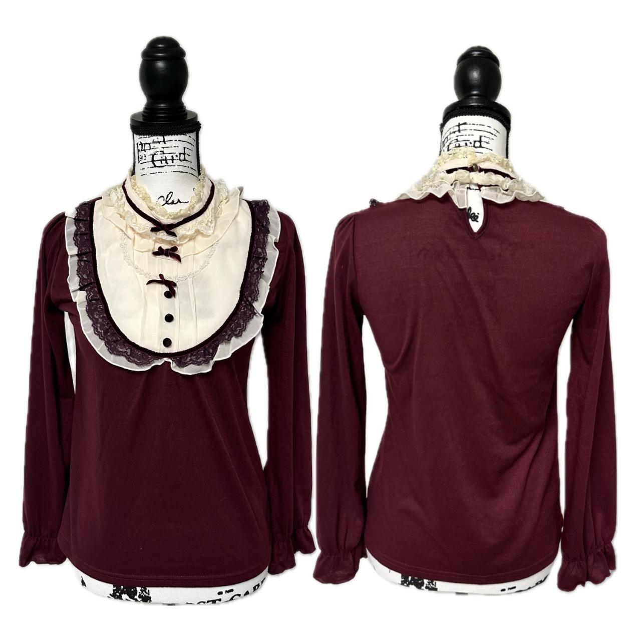 Axes Femme Maroon long sleeve blouse with lace and... - Depop