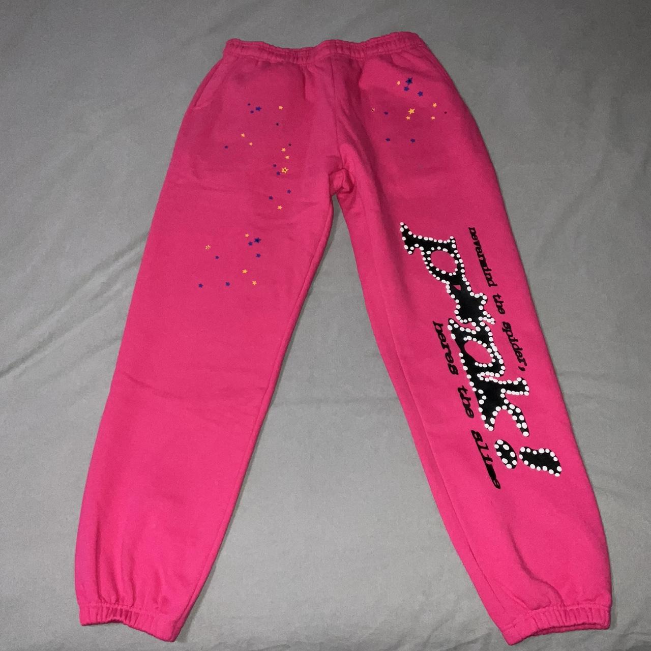 PINK SP5DER SWEATPANTS !! SIZE LARGE WILL SHIP ASAP... - Depop