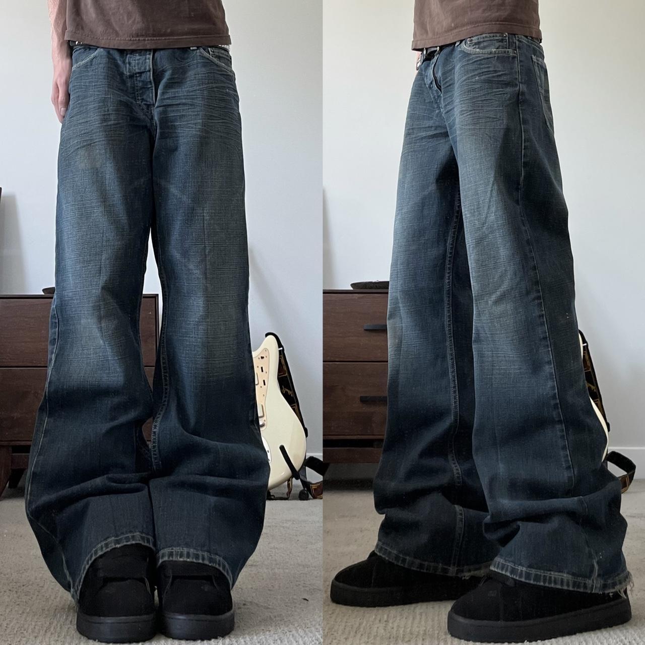 Cyber y2k grunge baggy faded jeans Baggy bell... - Depop