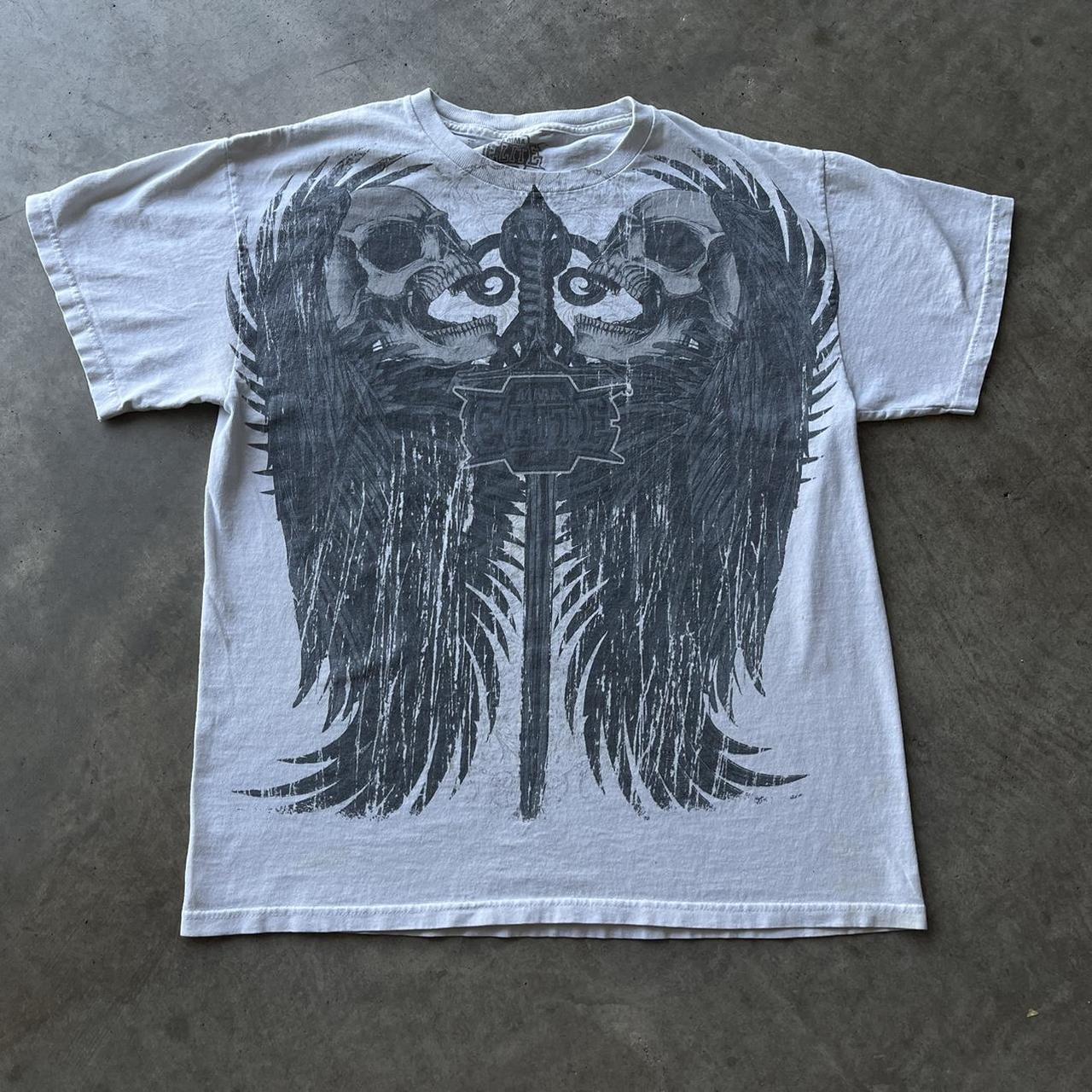 Cyber y2k grunge skull wings tee Grunge style tee... - Depop