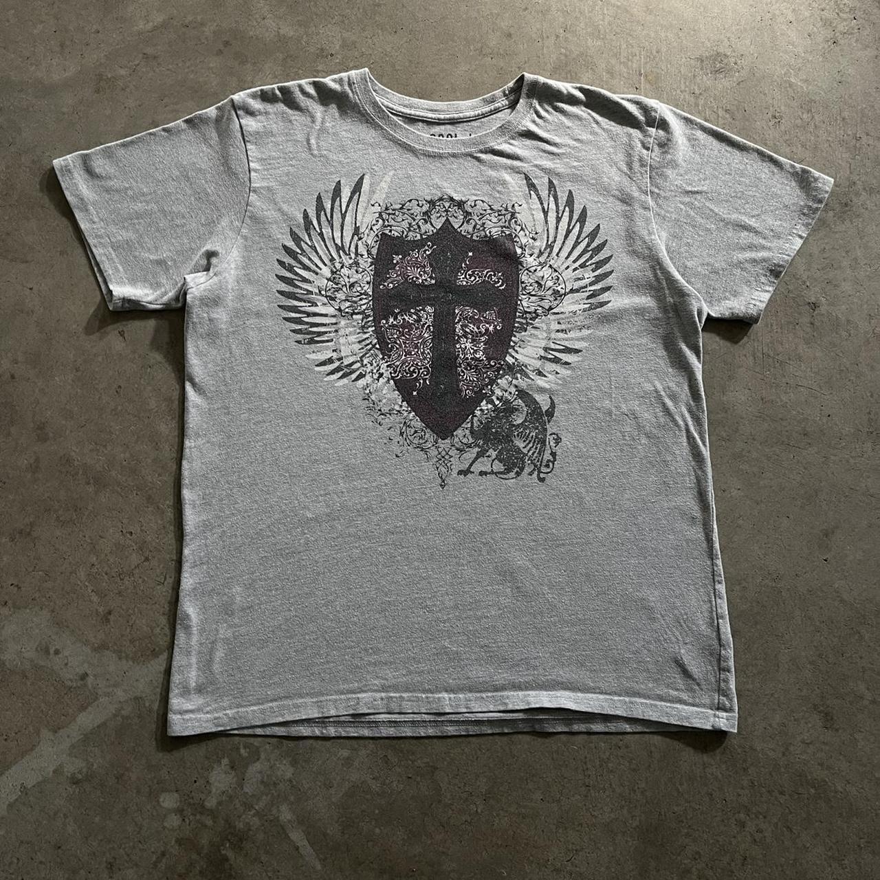 cyber y2k grunge wings tee Grunge style tee from... - Depop