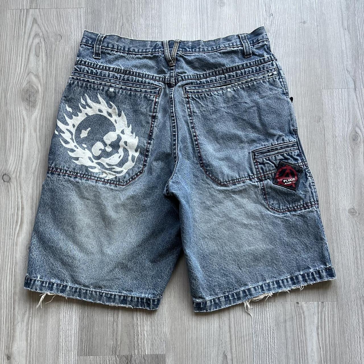 cyber y2k grunge baggy skull jorts baggy jorts from... - Depop