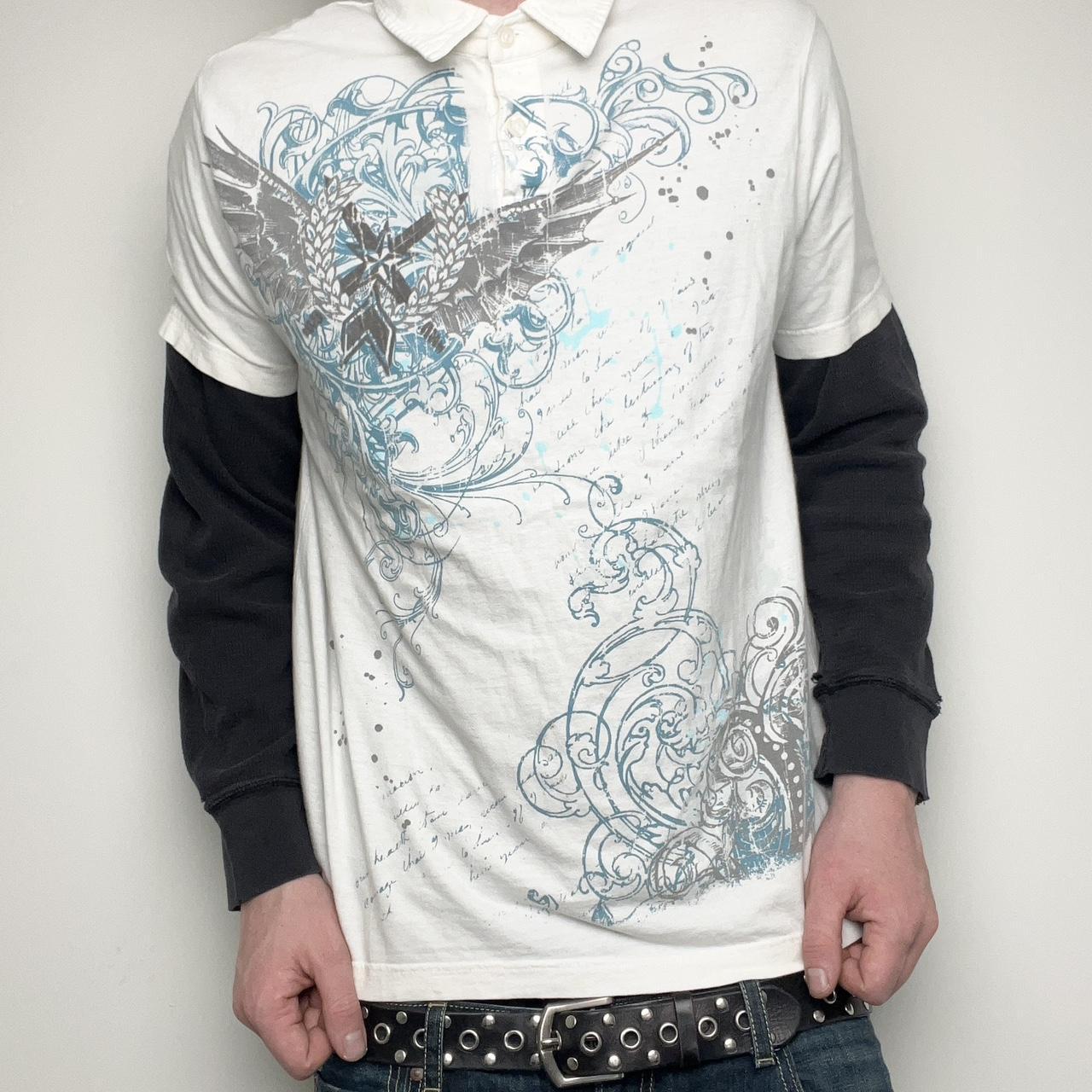 cyber Y2K grunge gothic polo layered thermal Grunge... | Depop