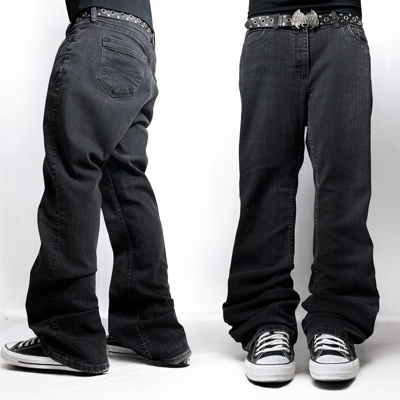 Y2K grunge black boot cut flare jeans grunge style... | Depop