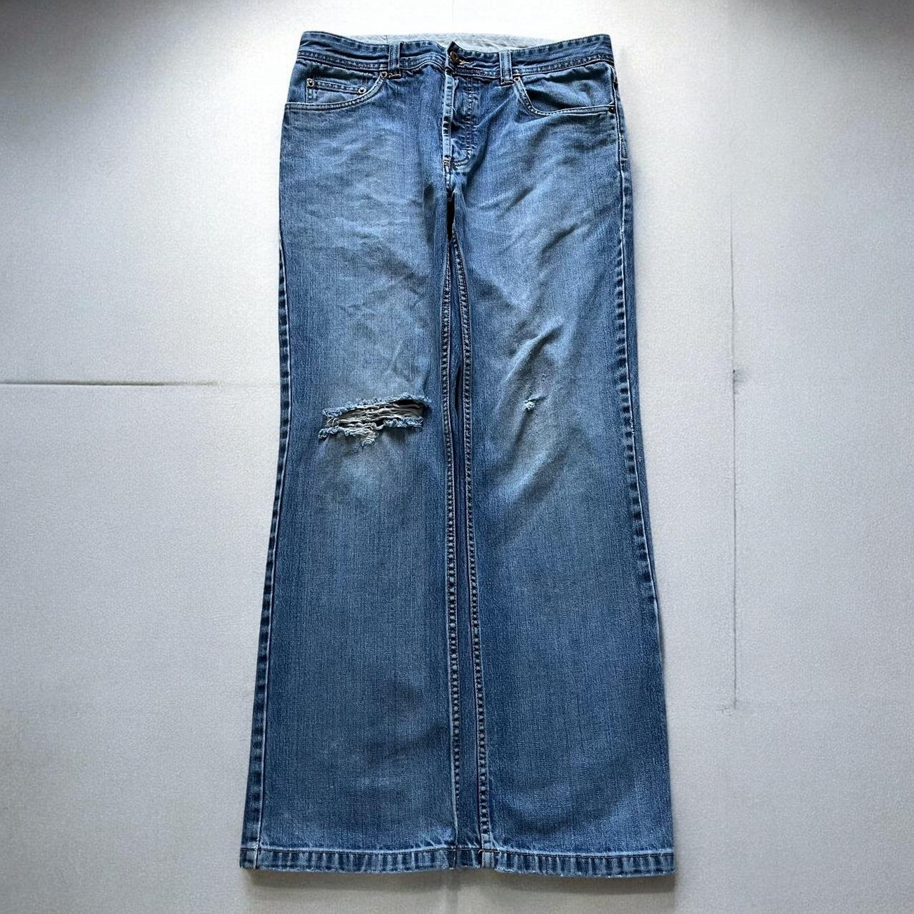 Y2K grunge ripped baggy bootcut jeans Grunge style... | Depop
