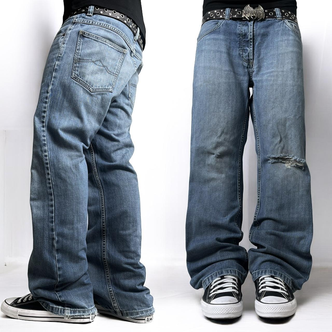 Y2K grunge ripped baggy bootcut jeans Grunge style... | Depop