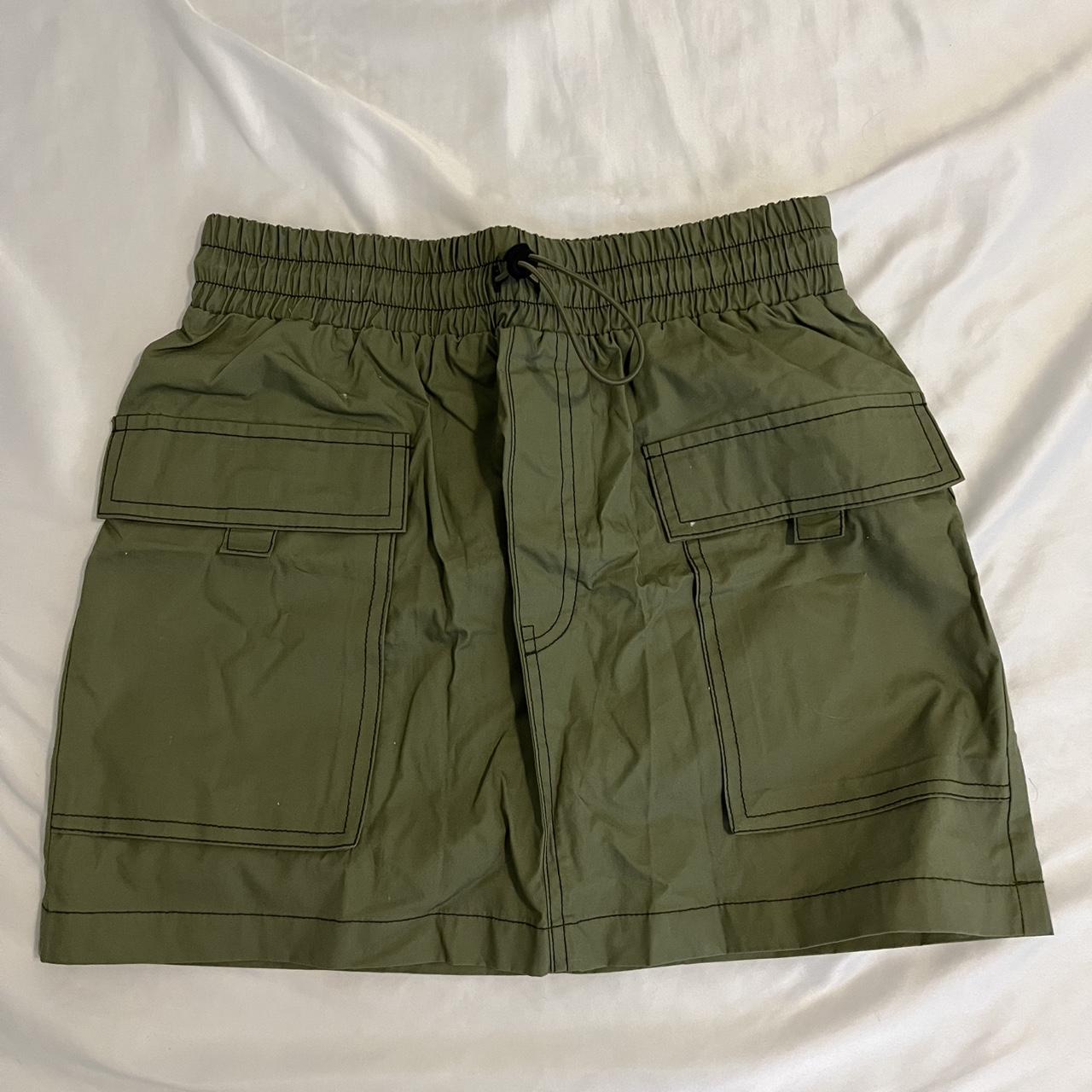 Olive green mini skirt with pockets and drawstring... | Depop