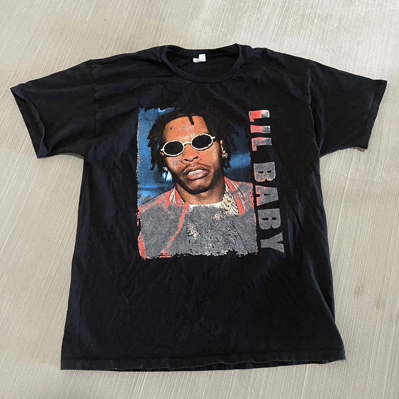 Faded lil baby rap tee Size large - Depop