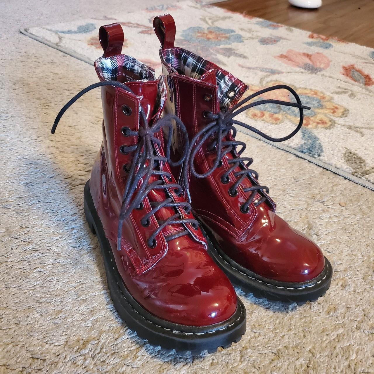 Beautiful shiny patent red combat boots by... - Depop