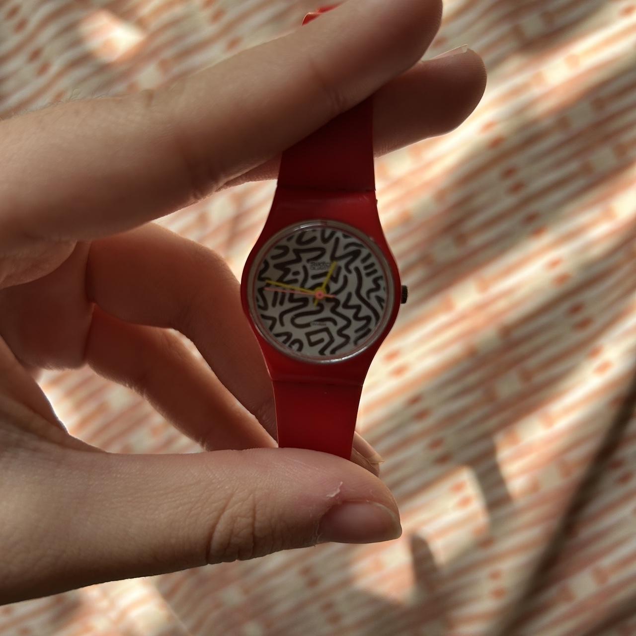 Red Swatch watch from 1984 Swatch - Squiggly –... | Depop