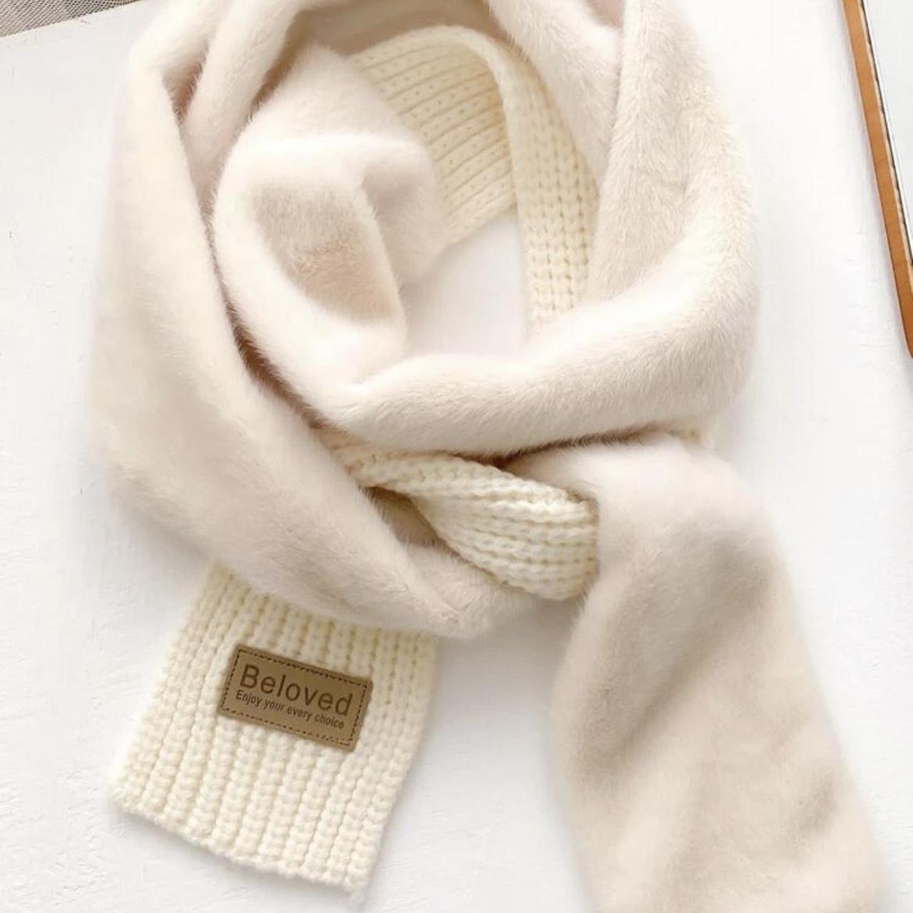 shein cream fluffy scarf never worn before #shein... - Depop