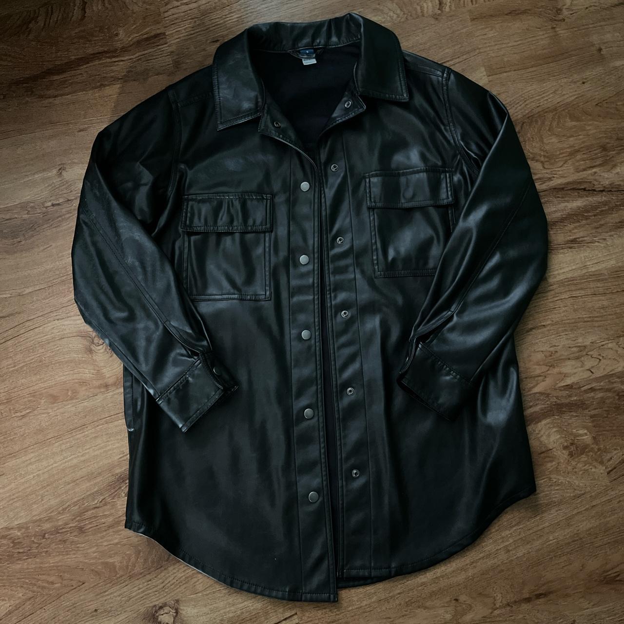Old Navy black faux leather jacket With big side... - Depop