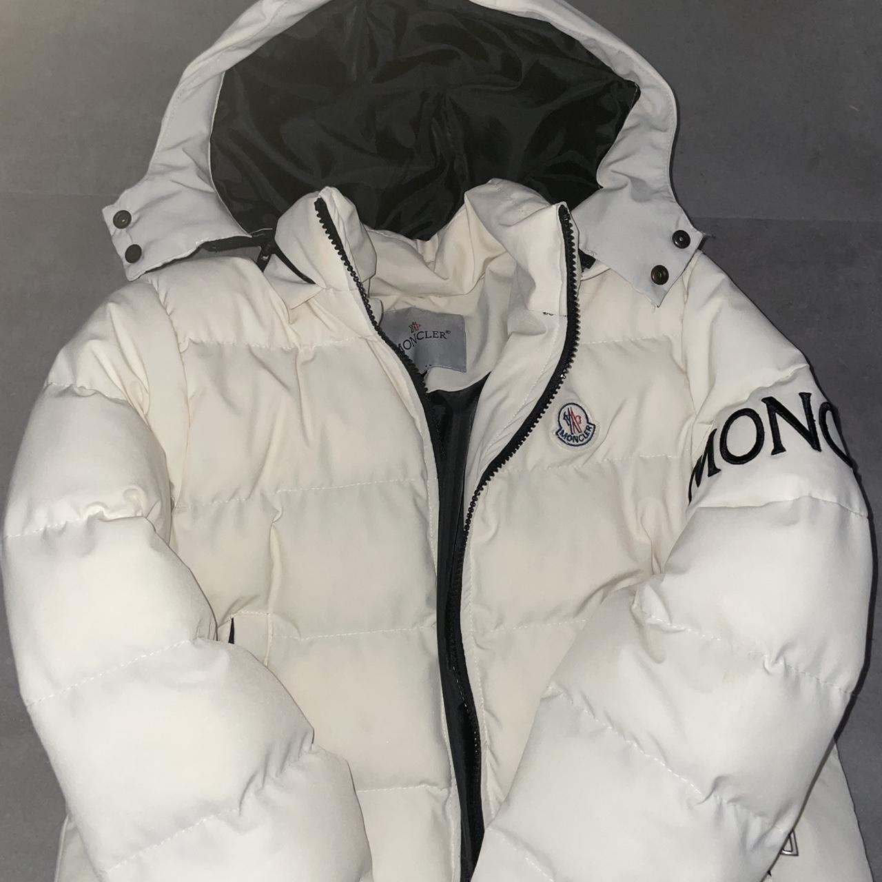 creme moncler coat size 9-10yrs (kids) only worn... - Depop