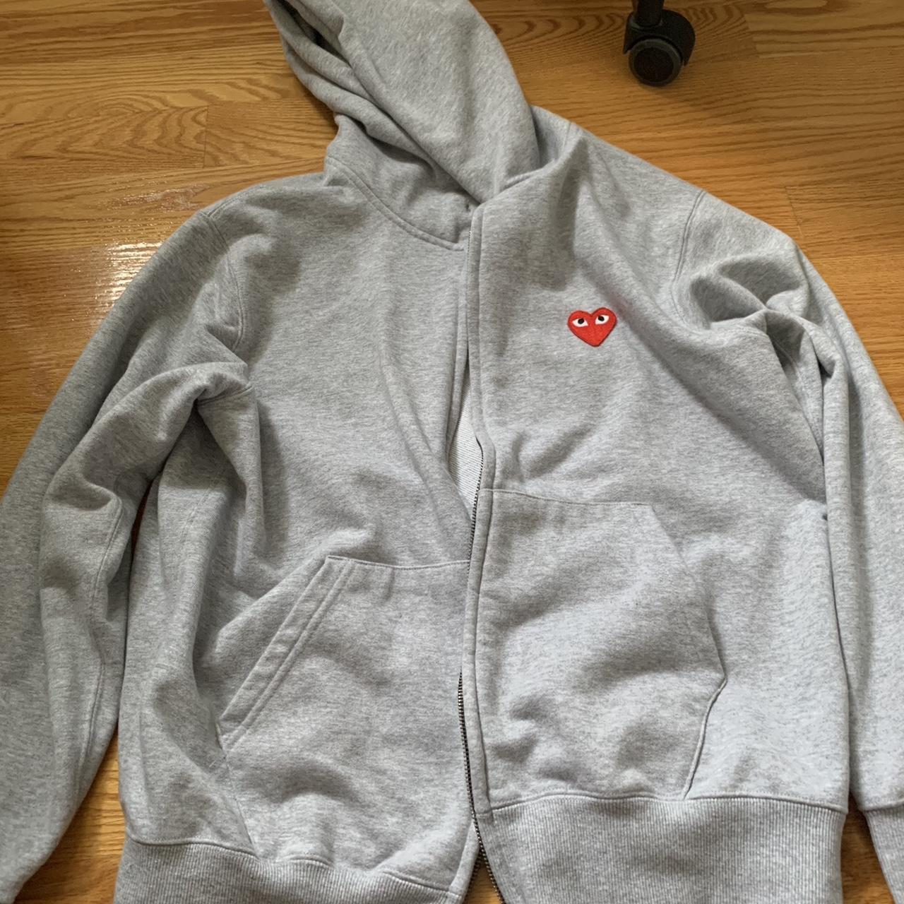 Grey CDG Zip Up Lightly Used Medium Missing hoodie... - Depop