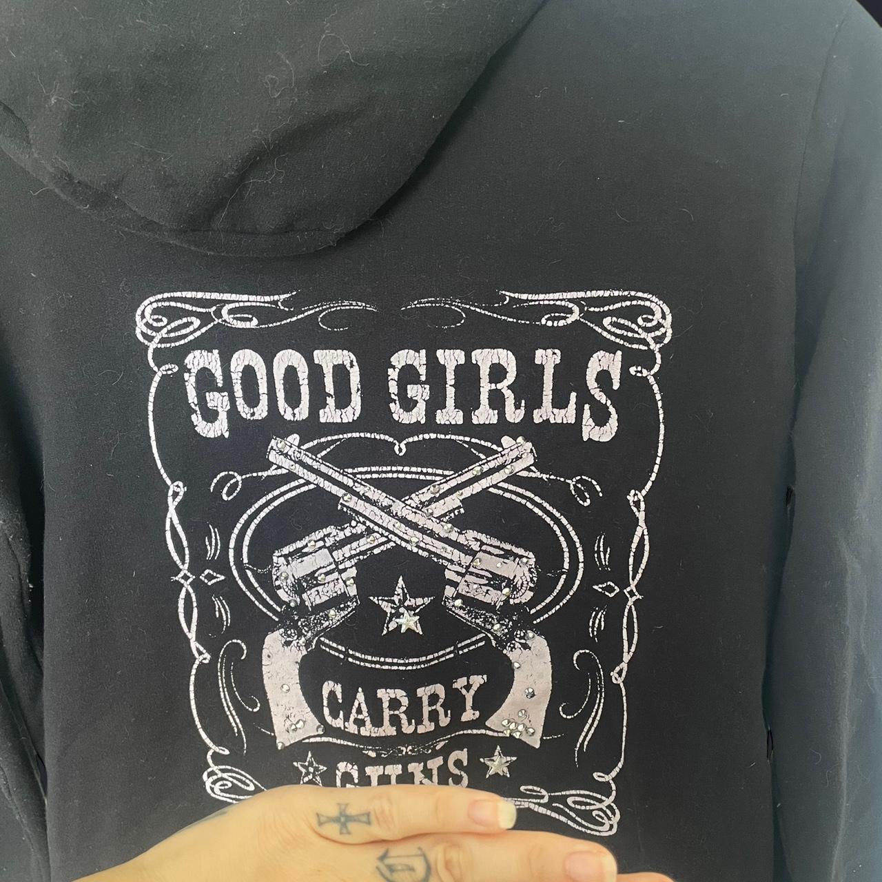 Black and white Good Girls Carry Guns zip-up hoodie... | Depop