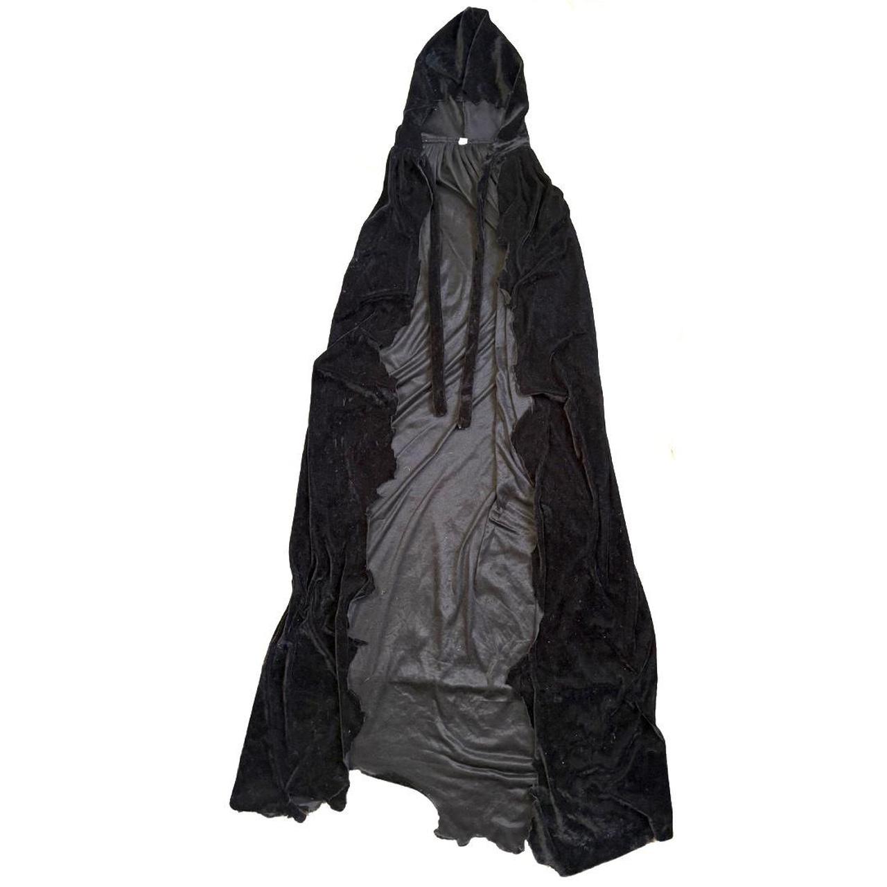Black velvet distressed hooded cloak with drawstring... | Depop