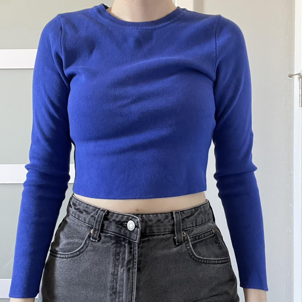 REPOP Zara royal blue long sleeve crop sweater top.... - Depop