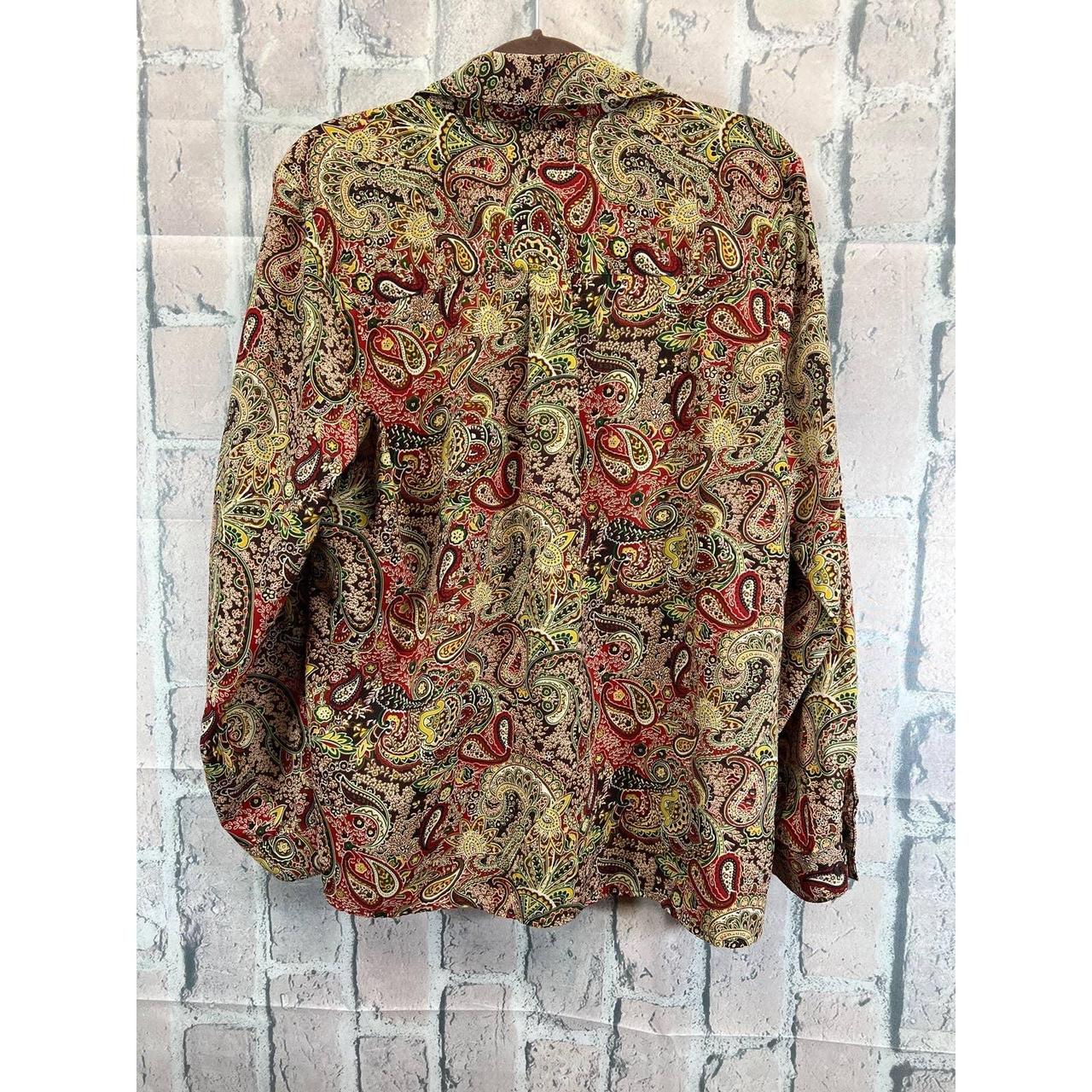 Elementz Woman Paisley Print Long Sleeve Button Down... - Depop