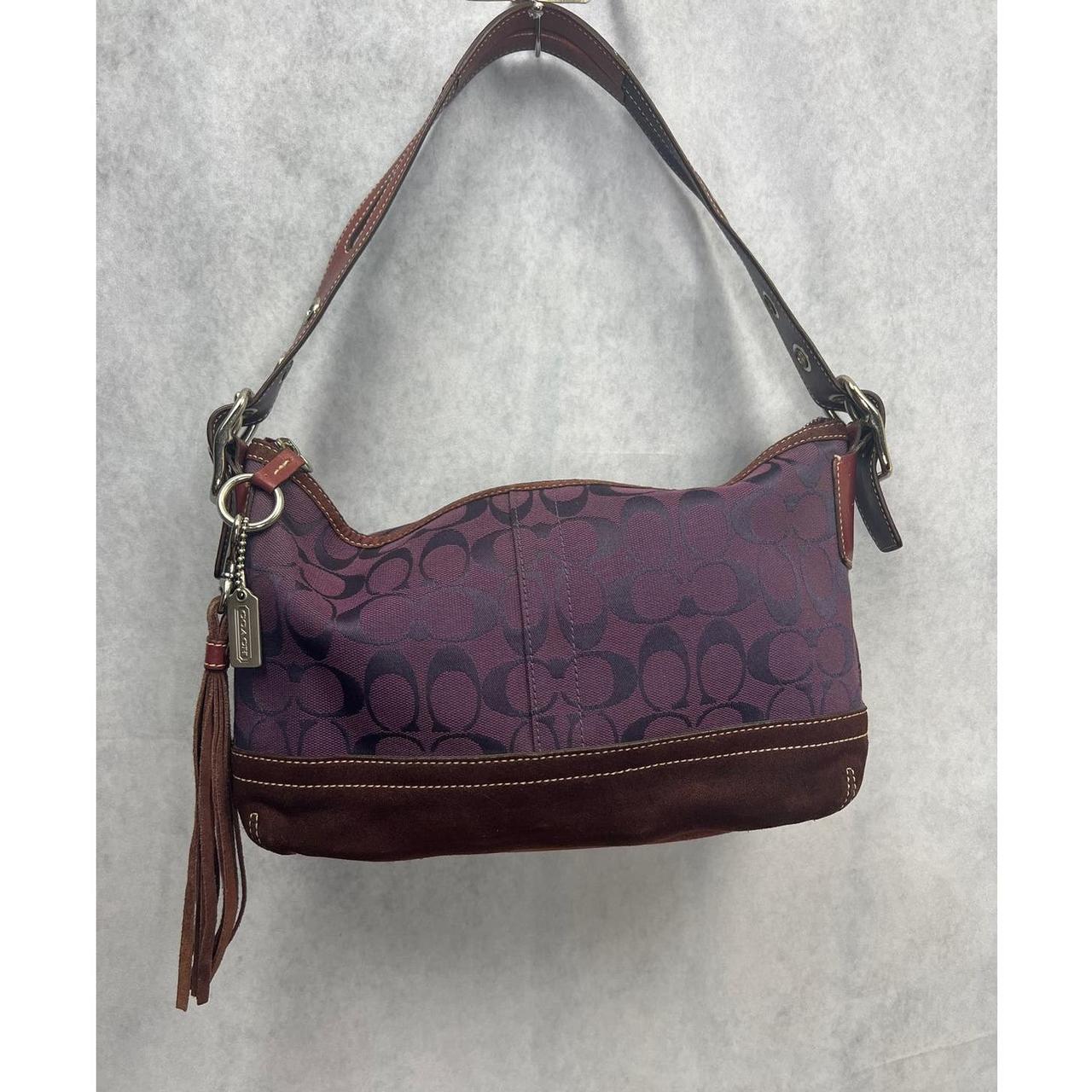 Coach Womens Boho Plum Leather Canvas Shoulder Bag... - Depop