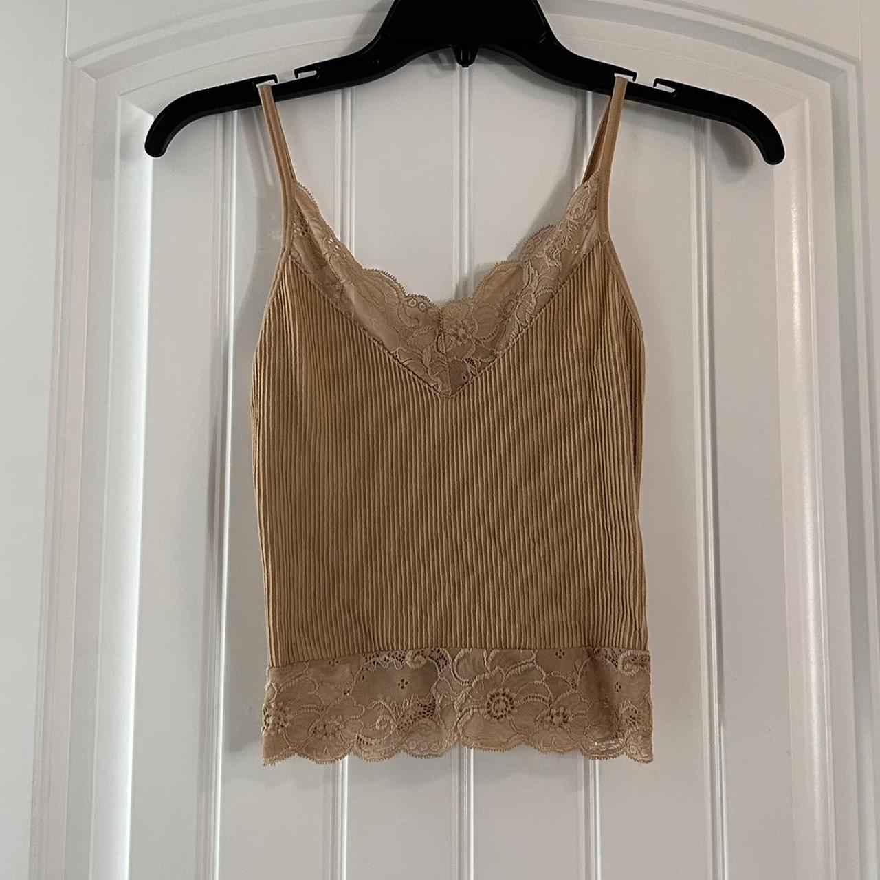 tan active basic cropped tank top size medium lace... - Depop