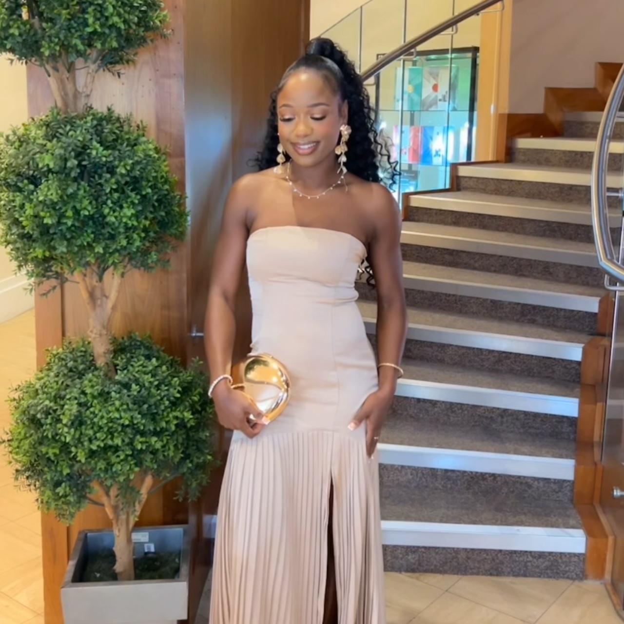 Club London CONFIDENCE CHAMPAGNE SATIN BANDEAU... | Depop