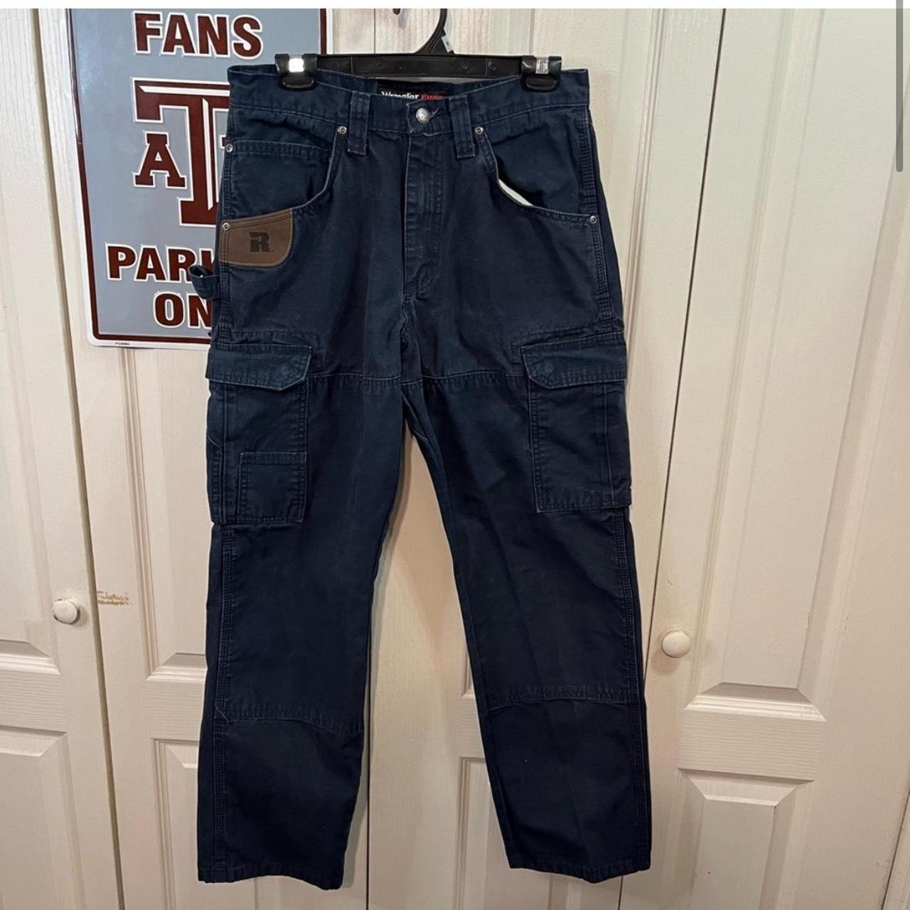 vintage navy wrangler riggs double knee cargo... - Depop