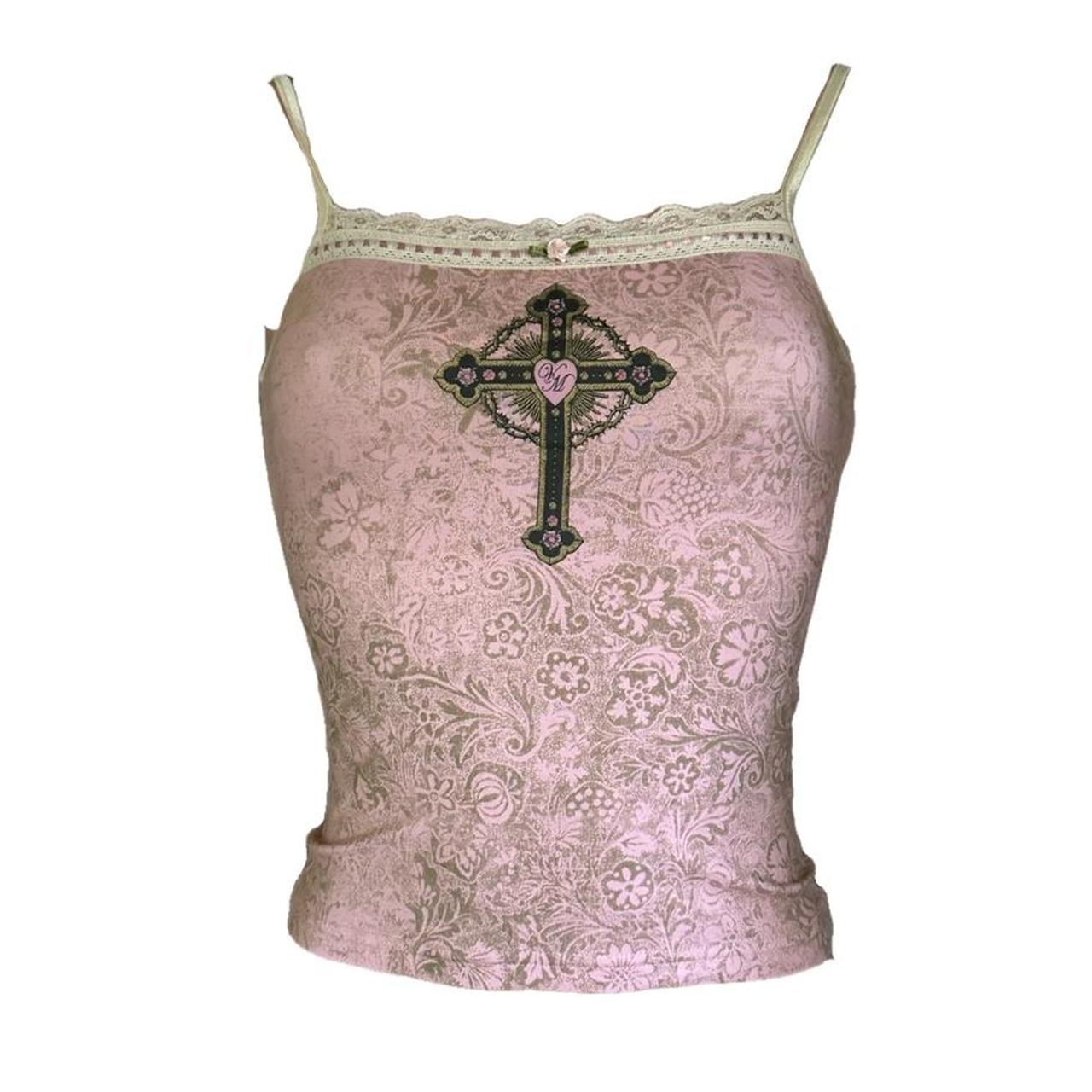 Vive Maria top 🌸🤍 Pink vm top featuring a gold/ pink... - Depop