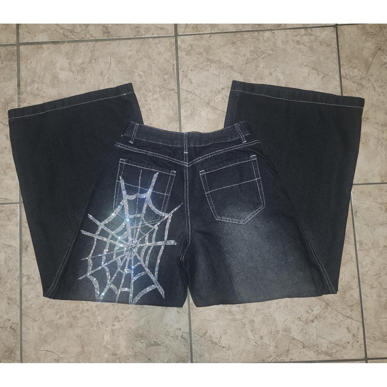 Baggy black and silver spider web jeans #goth #grunge | Depop