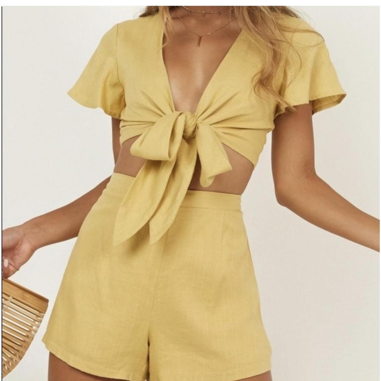 Showpo two piece yellow linen set Only worn once,... - Depop