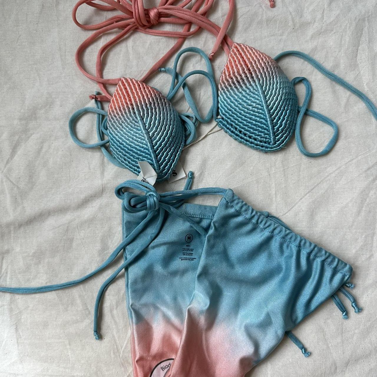 Amare Sea Shells knitted bikini in blue & pink... - Depop
