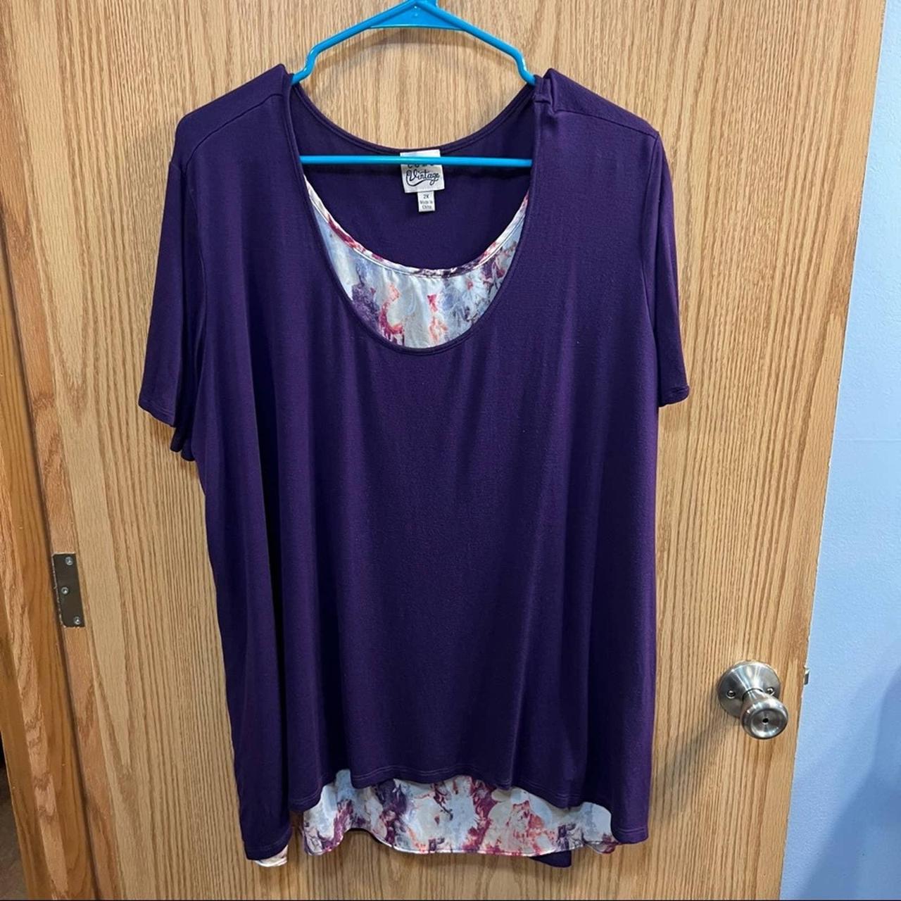 LOT of 2 Como Vintage Deep Purple Tops w/ Floral in... - Depop