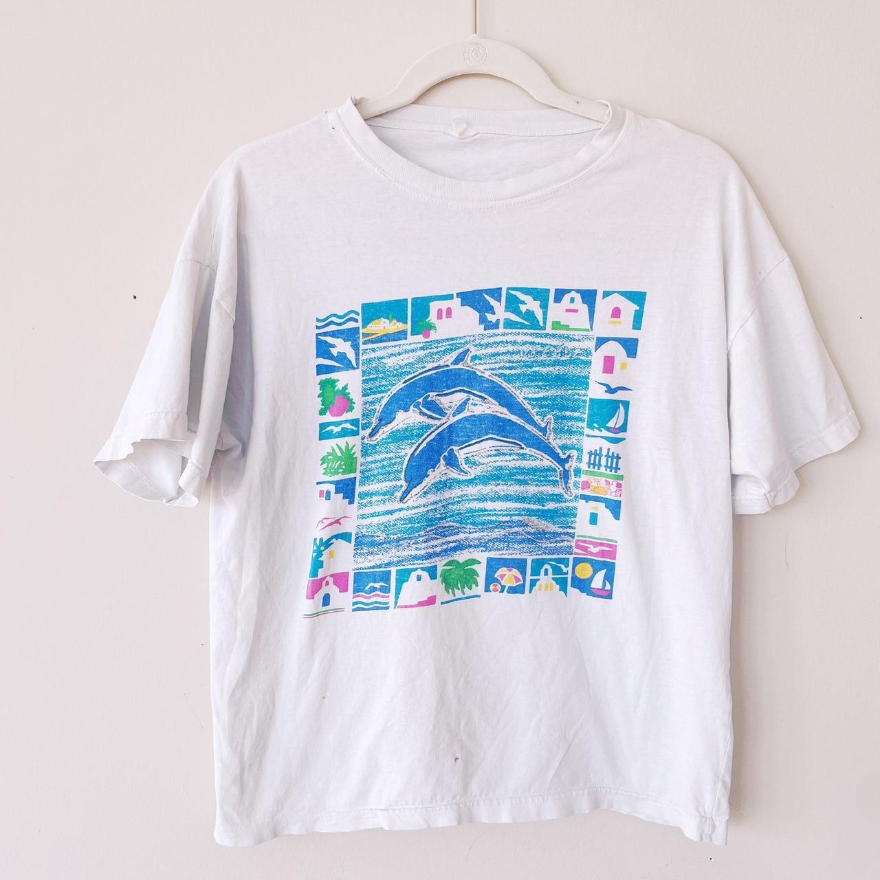 Vintage 90s Tropical Dolphin Crop Top - Depop