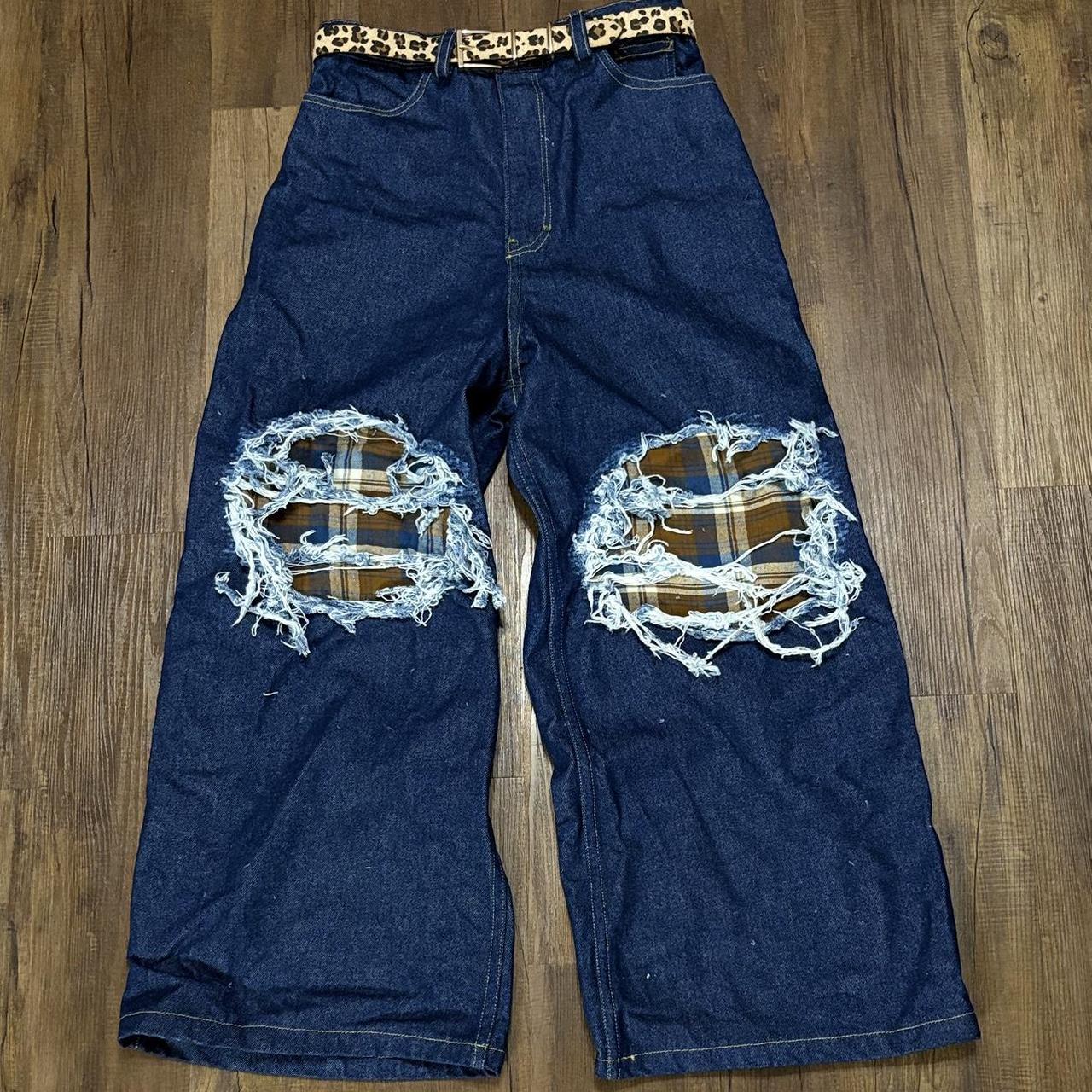 cut n sewn 14oz slashed flannel baggy denim by me... | Depop