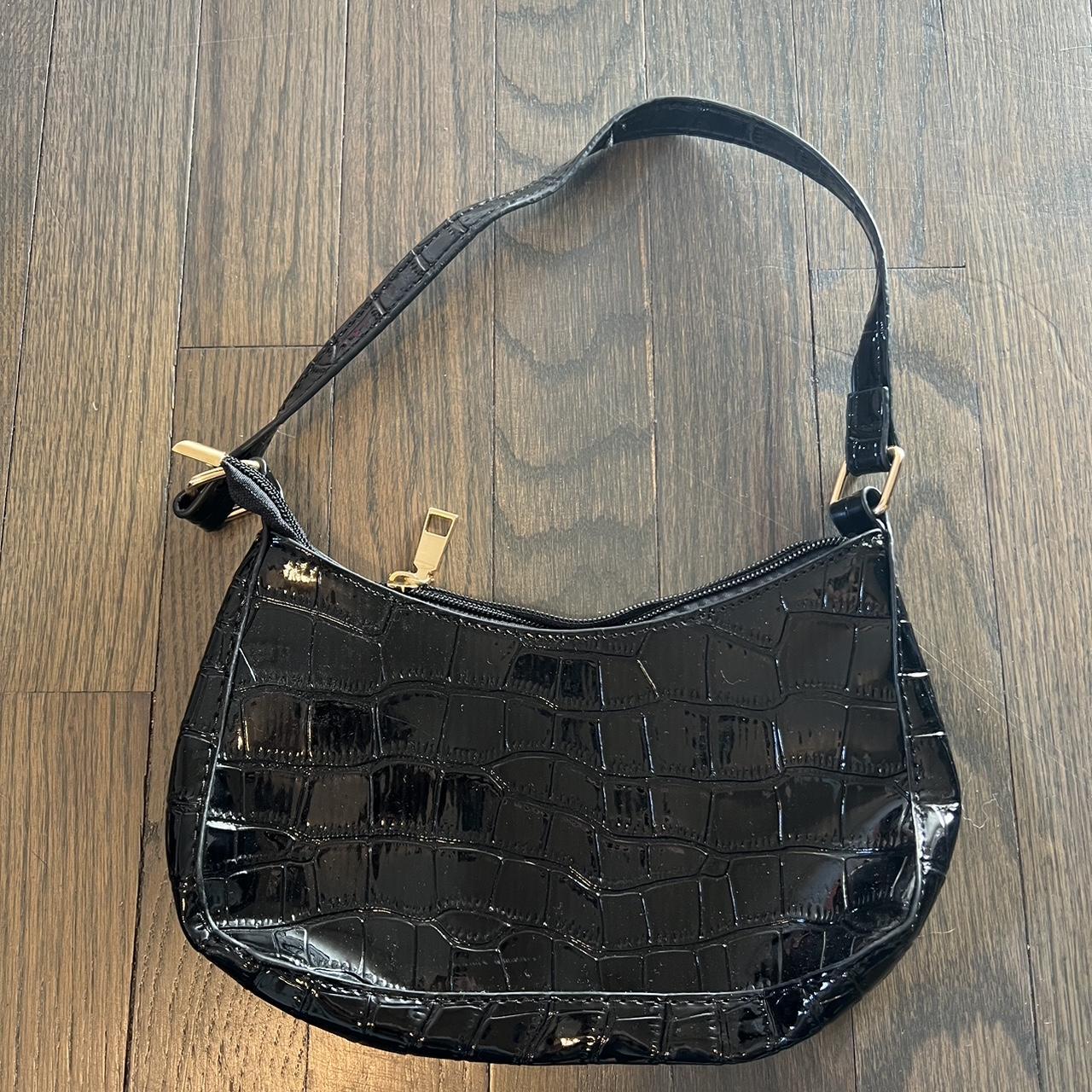 Black Croc shoulder bag Never used - Depop