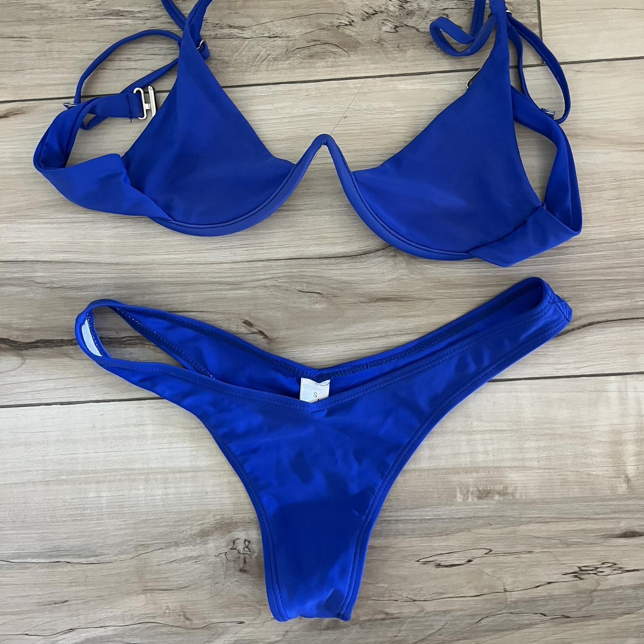 Royal blue underwire bikini with thong bottoms... - Depop